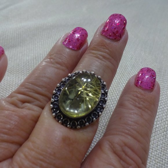 Handmade | Jewelry | Gorgeous Gold Prehnite Handmade Sterling Ring Size ...